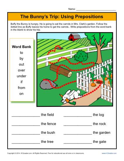 The Bunny’s Trip Using Prepositions | Free Worksheets Samples