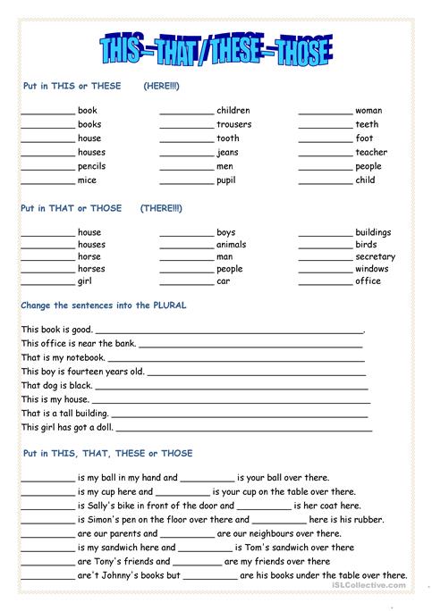 This That These Those Worksheets