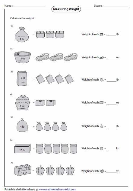 Weight Worksheets | Free Worksheets Samples