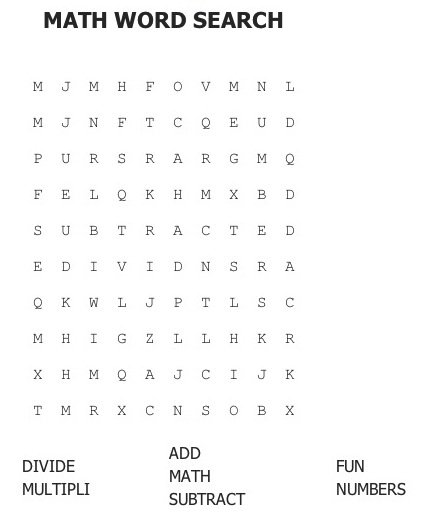Math Word Search Worksheets