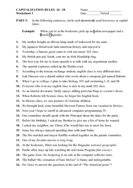 Capitalization Worksheets For 4th Grade