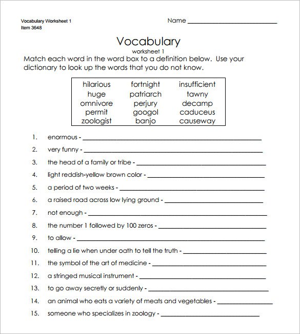 8+ Blank Vocabulary Worksheet Templates â Free Word, Pdf Documents ...