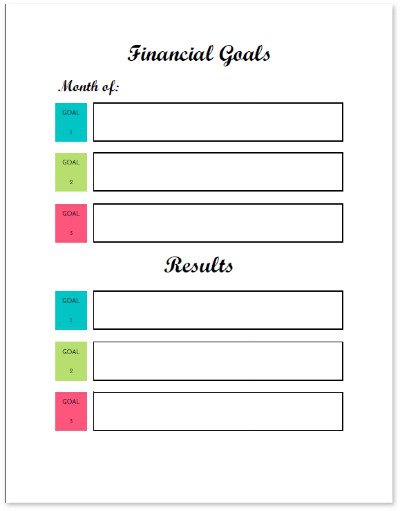 Budget Binder Monthly Financial Goals Worksheet | Free Worksheets Samples