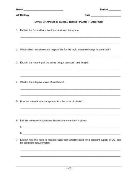 Cell Transport Review Worksheet Transport In Cells Worksheet | Free ...