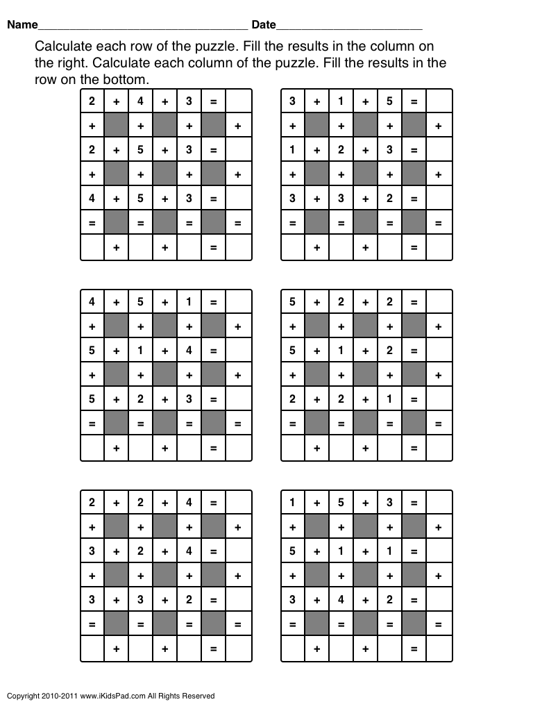Math Puzzles Worksheets