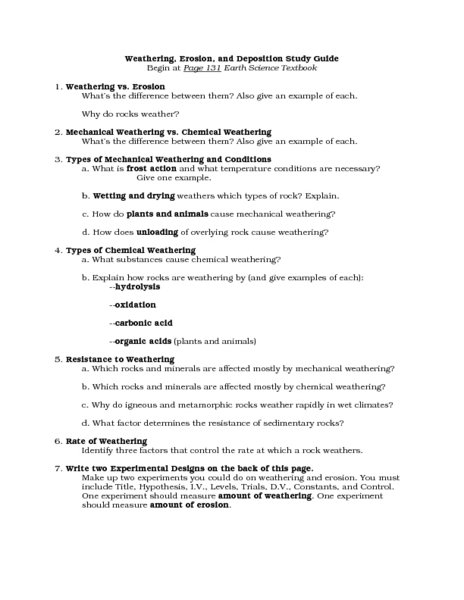 Chemical And Mechanical Weathering Worksheets