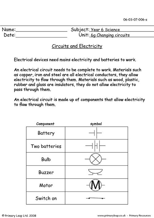 Worksheets On Electricity