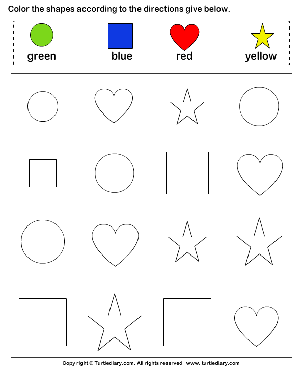 Shapes And Colors Worksheets For Kindergarten