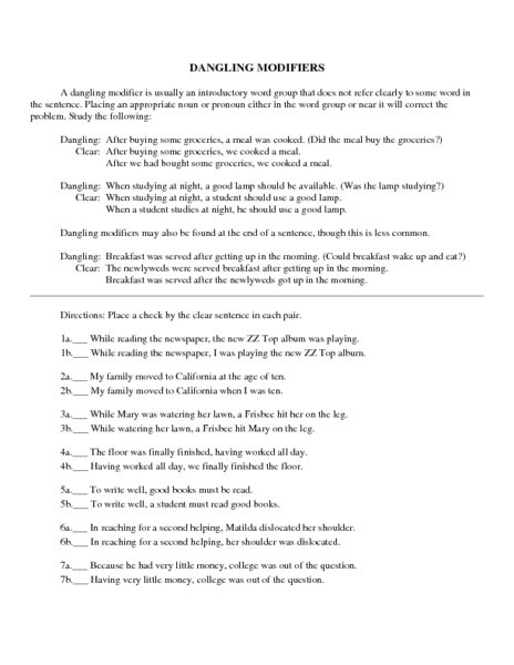 Misplaced And Dangling Modifiers Worksheets