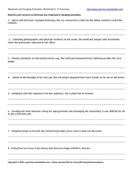 Misplaced And Dangling Modifiers Worksheets