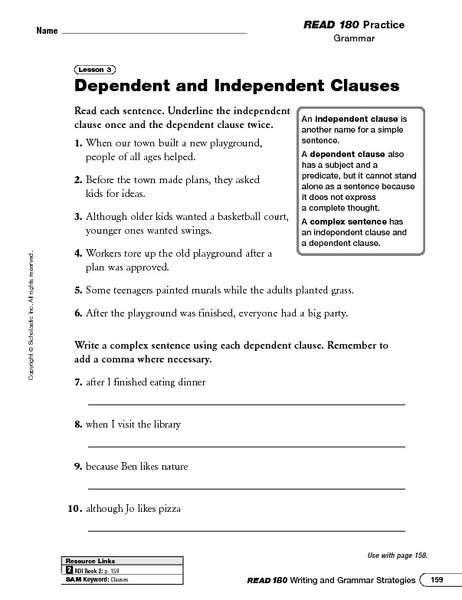 Independent And Dependent Clauses Worksheets