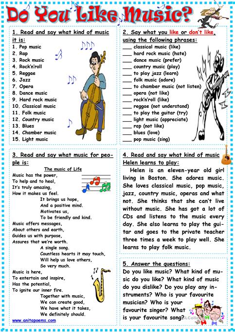 Do You Like Music Worksheet | Free Worksheets Samples
