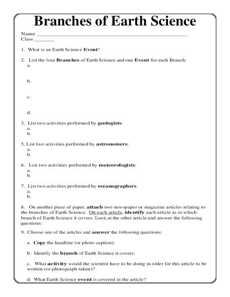 Earth Science Worksheet Worksheets For All | Free Worksheets Samples