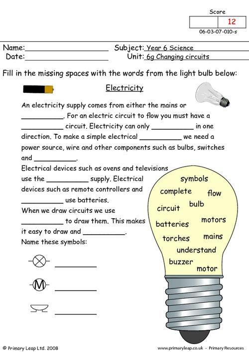 Electricity Worksheet | Free Worksheets Samples