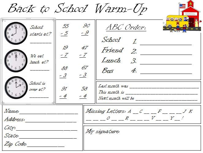 Warm Up Worksheets