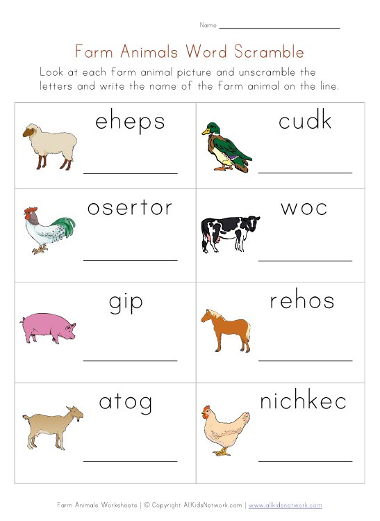 Farm Animals Word Scramble Worksheet | Free Worksheets Samples