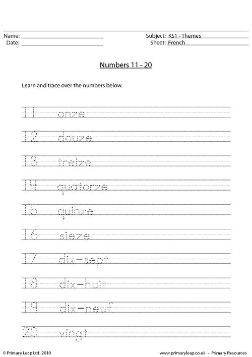 French Numbers 11 | Free Worksheets Samples