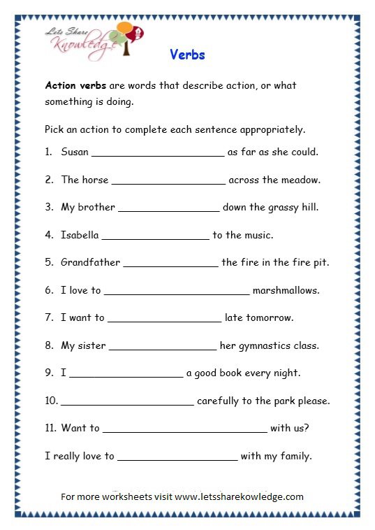 Verb Worksheets Grade 4
