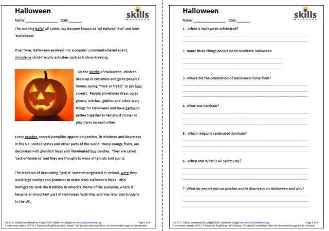 Halloween Reading Comprehension | Free Worksheets Samples