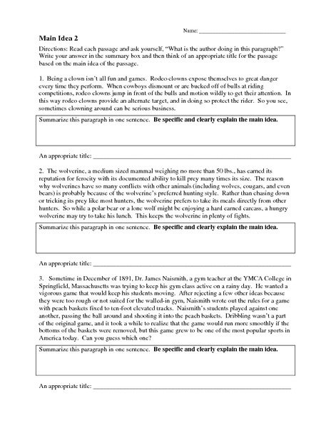 Summary And Main Idea Worksheets 1