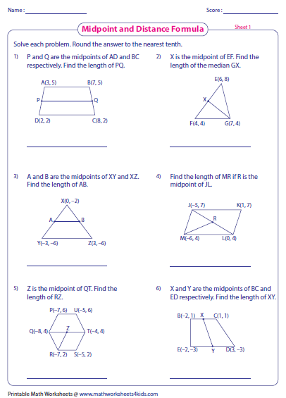 Distance And Midpoint Formula Worksheets