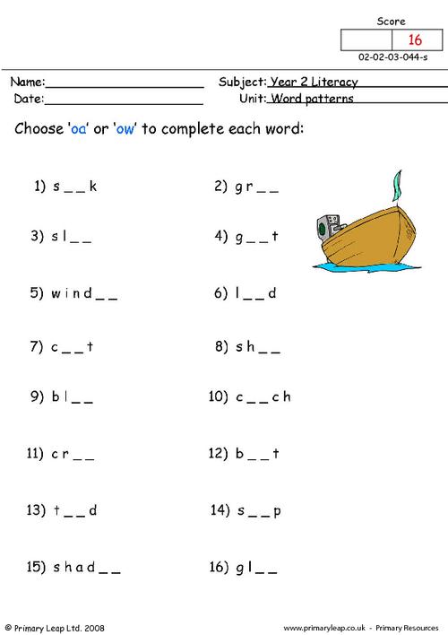 Oa Words Worksheet Worksheets For All | Free Worksheets Samples