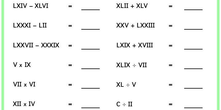 Roman Numerals Calculations | Free Worksheets Samples
