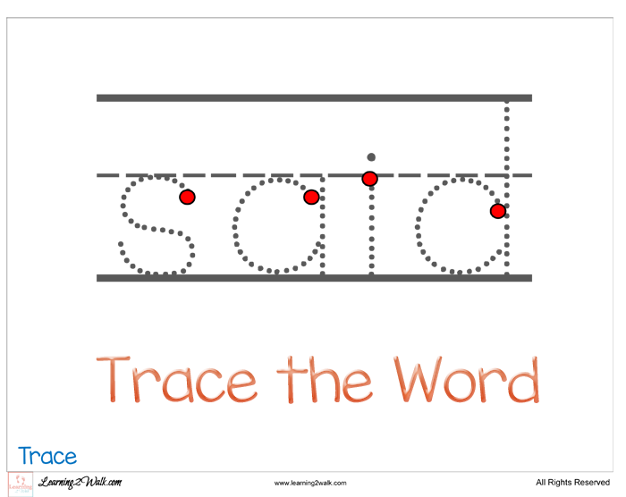 Sight Word Said Worksheets