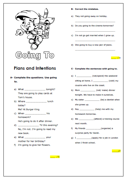Going To Exercises Worksheets