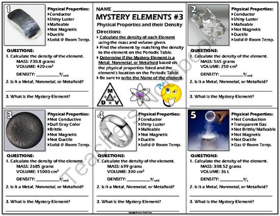 Worksheet Mystery Elements And Their Density 3 From | Free Worksheets ...
