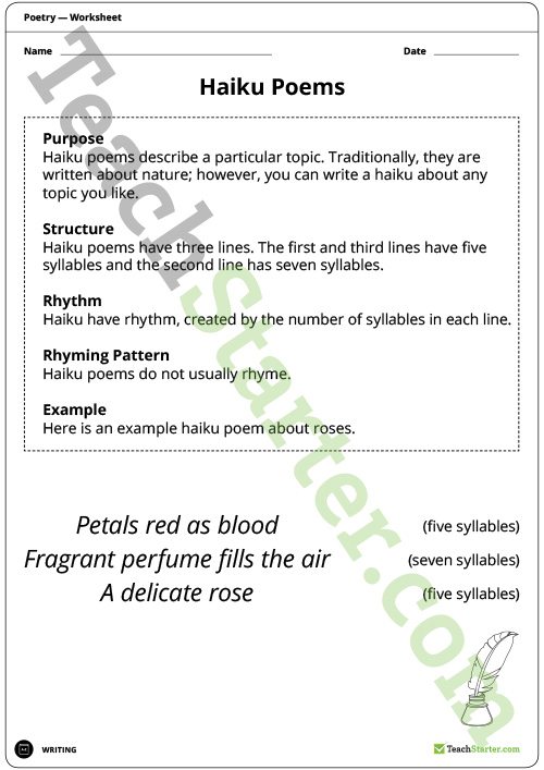 Haiku Poem Worksheets
