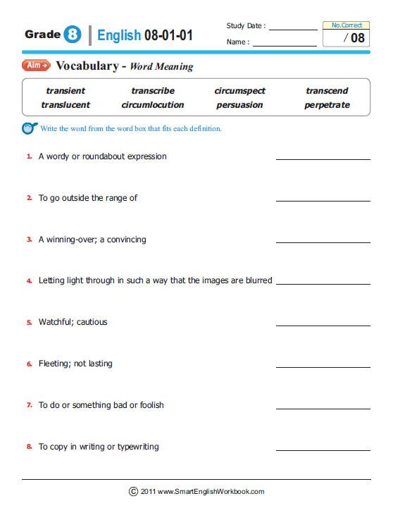 English Worksheets 8th Grade