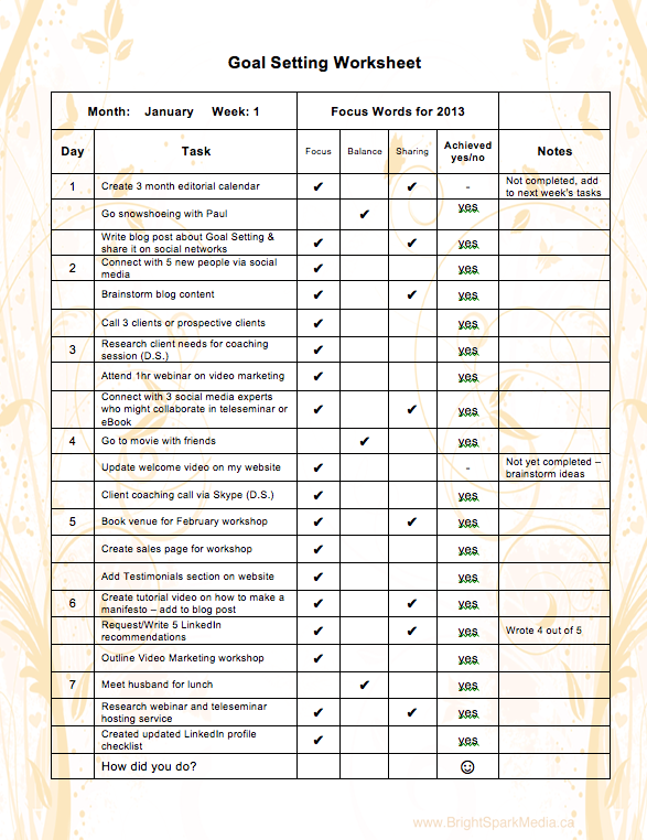 Goal Setting Worksheets For Business