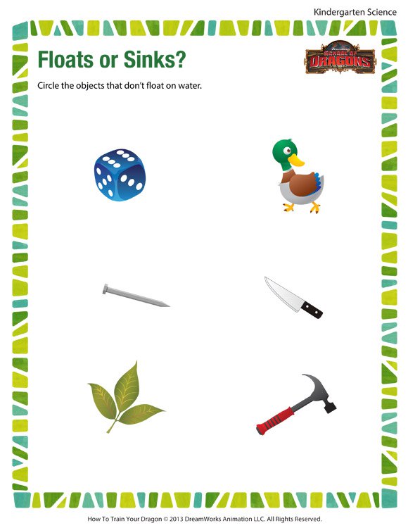 Floats Or Sinks â Free Kindergarten Science Worksheets And Printables ...