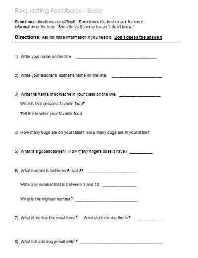 Reading Directions Worksheets