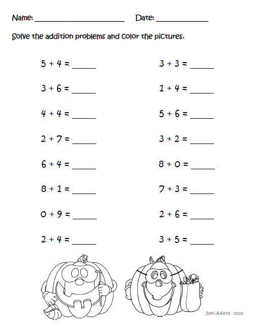 Halloween Addition Worksheets First Grade