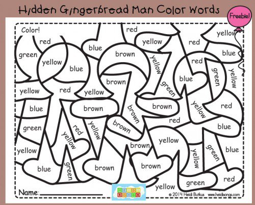 Hidden Gingerbread Man Color Words Freebie! | Free Worksheets Samples