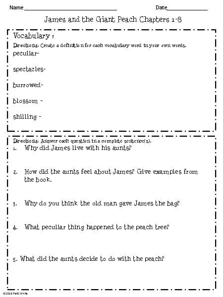 James And The Giant Peach Worksheets Worksheets For All | Free ...