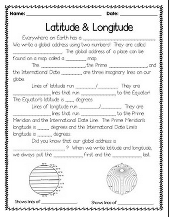 Longitude And Latitude Worksheets 3rd Grade