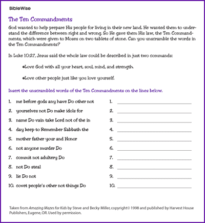10 Commandments Worksheets 4th Grade