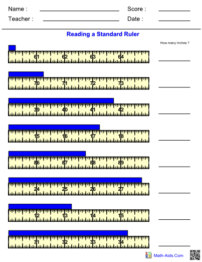 Reading A Standard Ruler Worksheets