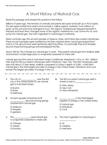 Natural Gas Reading Comprehension Worksheet | Free Worksheets Samples