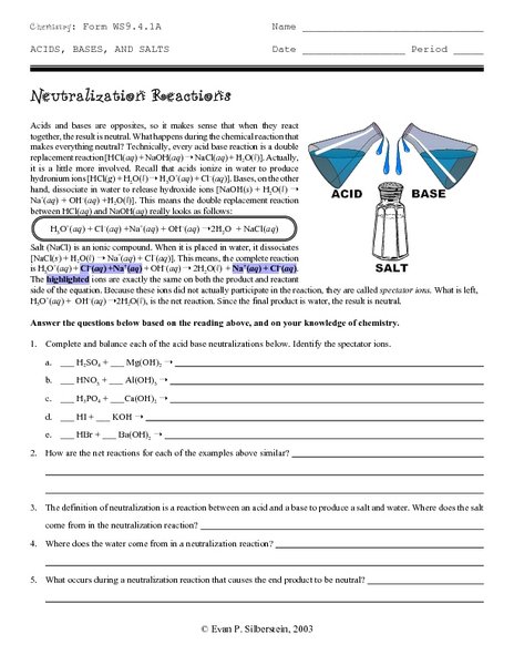 Neutralization Reaction Worksheet Worksheets For All | Free Worksheets ...