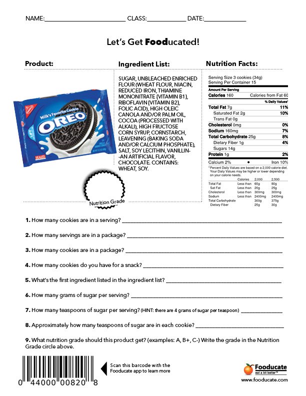 Nutrition Facts Label Activity School Worksheets Fooducate Oreos | Free ...