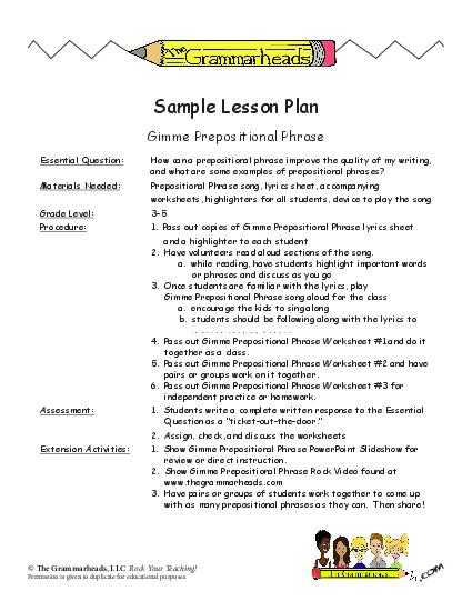 Prepositions Worksheet Packet And Lesson Plan | Free Worksheets Samples