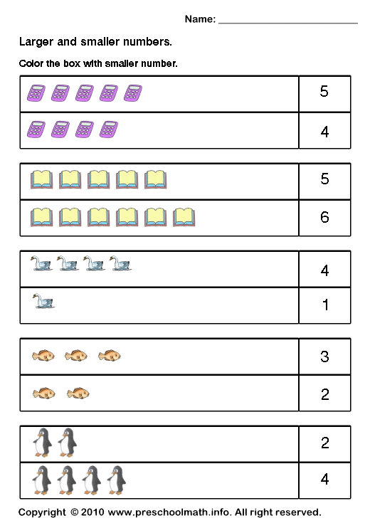 Bigger Number And Smaller Number Worksheets