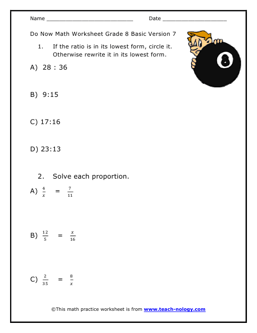 Ratios Worksheets Grade 8