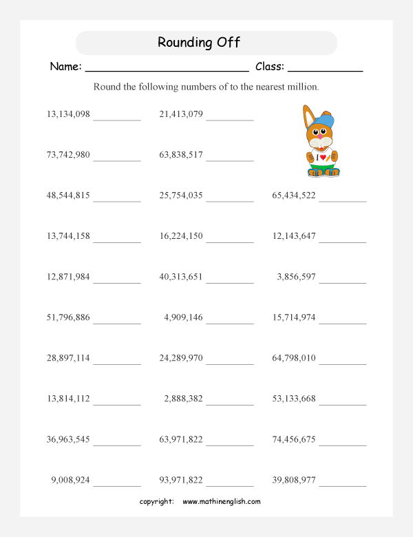 Rounding Off Numbers Up To Millions Worksheets
