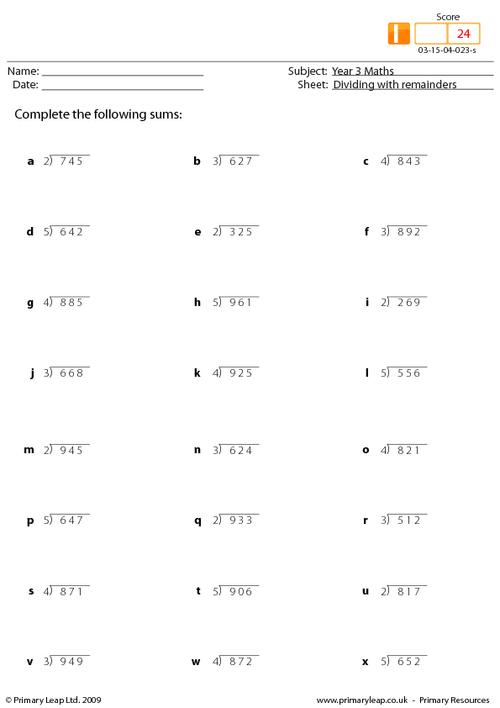 Simple Division With Remainders Worksheet Worksheets For All | Free ...