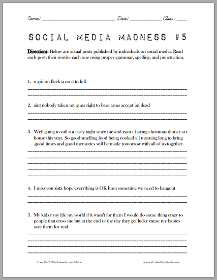 Social Media Madness Worksheet 5 | Free Worksheets Samples